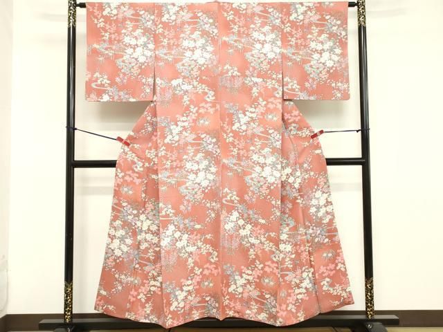 平和屋着物□上質な小紋 流水花鳥文 暈し染め 正絹 逸品 DABB2117cd