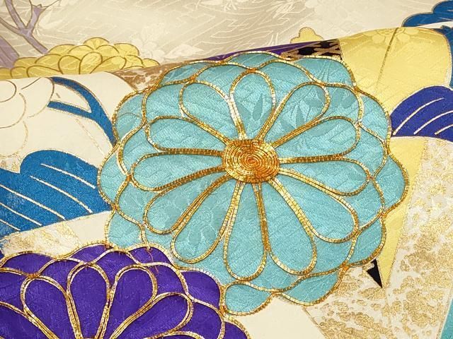 平和屋着物□豪華振袖 駒刺繍 草花文 金彩 正絹 逸品 CABB8229in