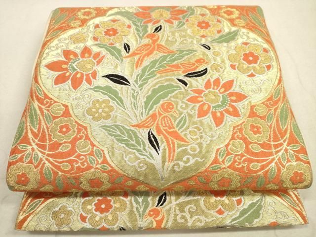 平和屋着物◎六通柄袋帯 唐織 更紗花鳥文 金銀糸 正絹 逸品 DABA8157xg