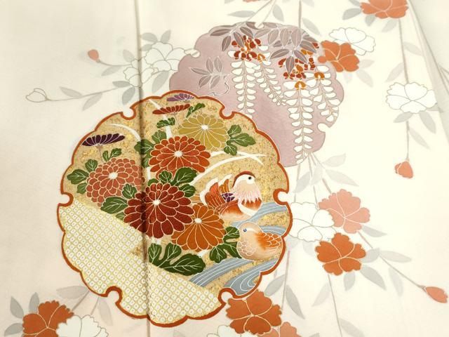 平和屋着物○訪問着 刺繍 雪輪鴛鴦草花文 暈し染め 金彩 正絹 逸品