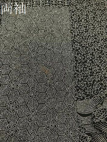 平和屋着物○伝統工芸士 染谷梅治 小紋 短冊亀甲花文 黒地 さが美扱い