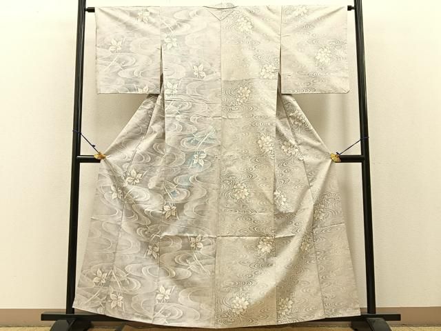 平和屋着物○都喜ヱ門 本場大島紬 白大島 9マルキ 流水花文 さが美扱い