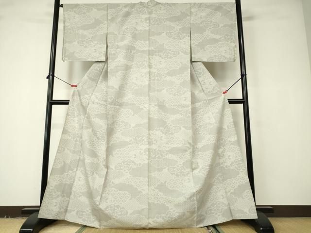 平和屋着物▽結城紬 単衣 雲取り吉祥文 100亀甲 正絹 逸品 DABA4300az