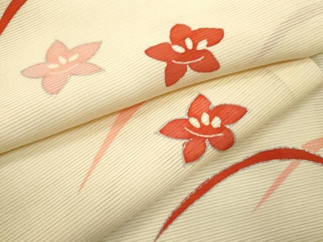 平和屋着物＊夏物 小紋 絽 芝草舞花文 銀彩 正絹 逸品 CABB9758ze