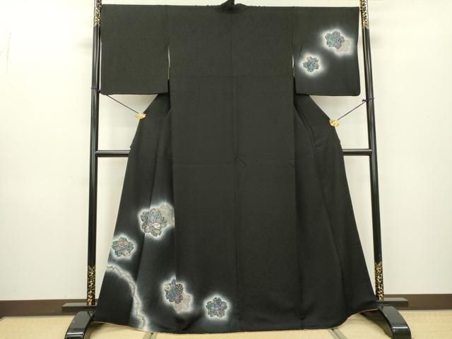 平和屋着物○訪問着 絞り 辻が花 舞桜 蛍暈し 黒地 正絹 逸品