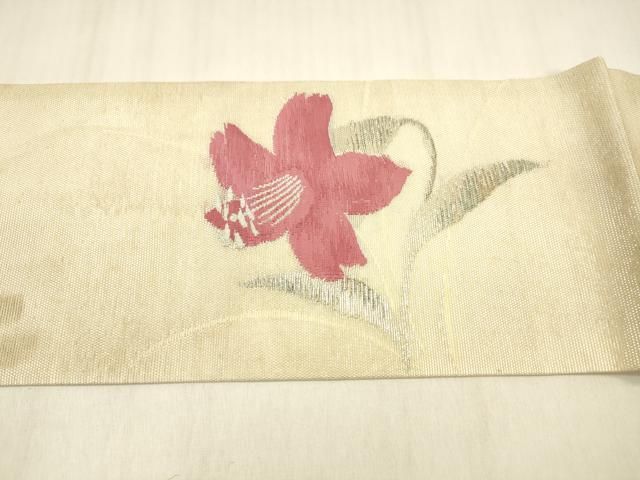 平和屋着物＊夏物 つけ帯 草花文 銀糸 引箔 正絹 逸品 DABB3465cm