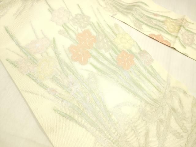 平和屋着物＊夏物 九寸名古屋帯 草花文 金銀糸 正絹 逸品 DABB3486cm