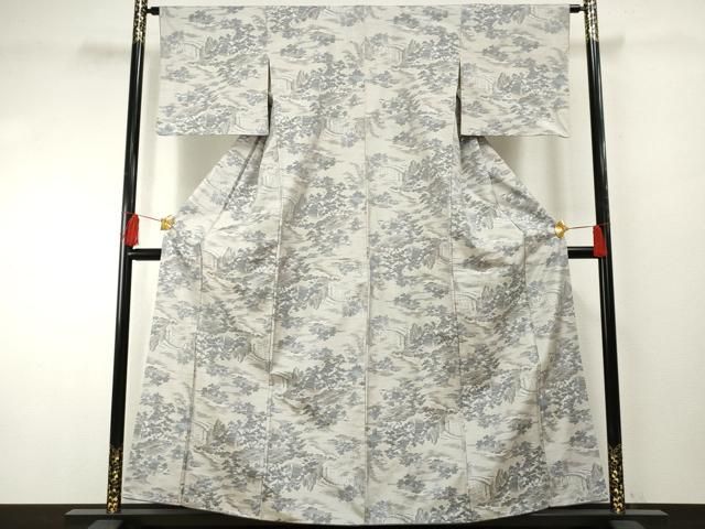 平和屋着物○本場大島紬 総絣 渡り場風景文 正絹 逸品 AABF2945cs