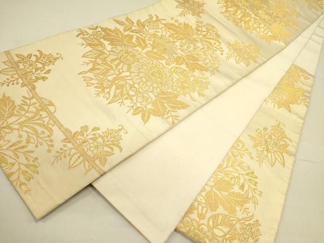 平和屋着物○西陣 川島織物 六通柄 本袋帯 草花 金糸 三越扱い 正絹