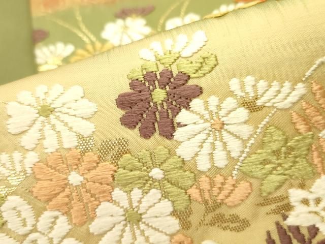 平和屋着物○六通柄袋帯 唐織 割付市松秋草文 若松華瑶謹織 金糸 正絹