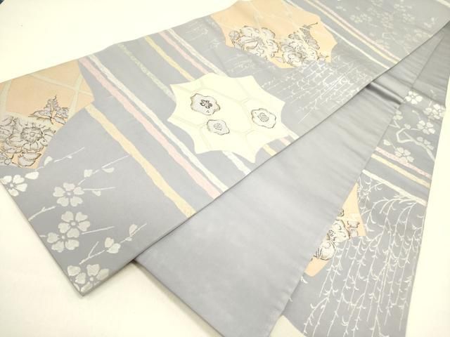 平和屋着物○西洞院辻が花 大脇一心 六通柄袋帯 草花 銀糸 正絹 逸品