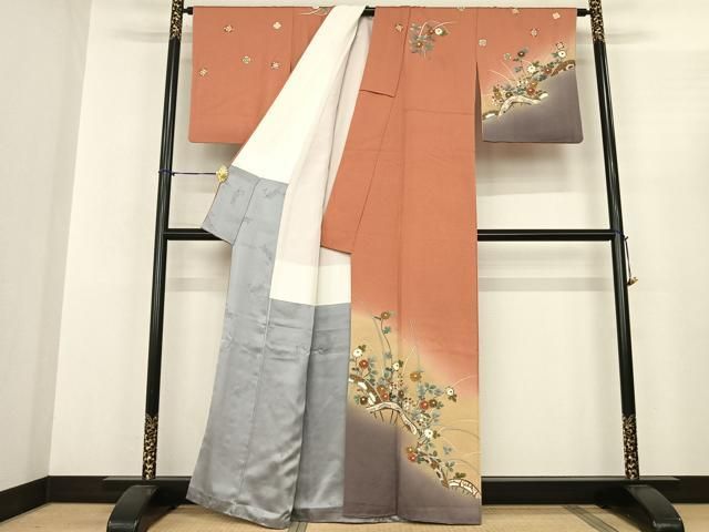 平和屋着物○世界的友禅作家 千地泰弘 訪問着 草花文 暈し染め 金彩