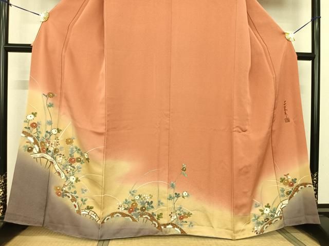 平和屋着物○世界的友禅作家 千地泰弘 訪問着 草花文 暈し染め 金彩