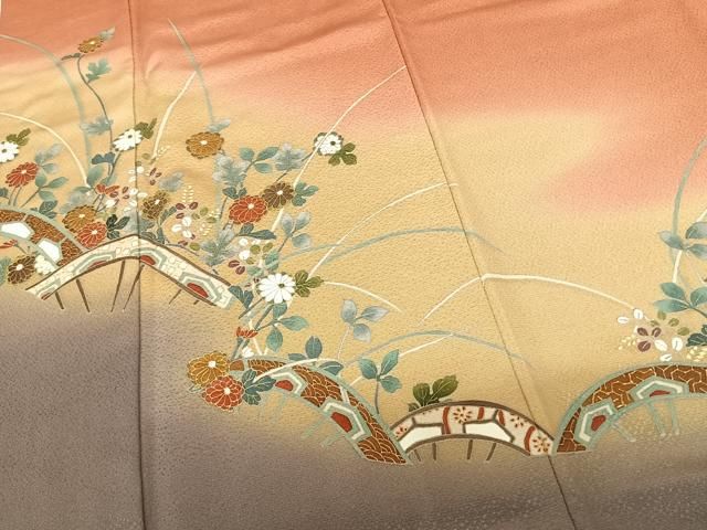 平和屋着物○世界的友禅作家 千地泰弘 訪問着 草花文 暈し染め 金彩