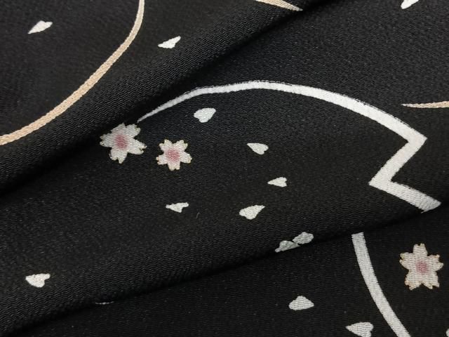 平和屋着物○上質な小紋 舞桜文 黒地 金彩 鬼しぼ縮緬 正絹 逸品