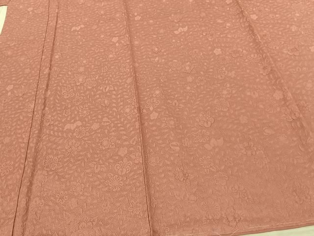 平和屋着物○上質な色無地 ふくれ織 辻が花地紋 薄紅色 正絹 逸品 未