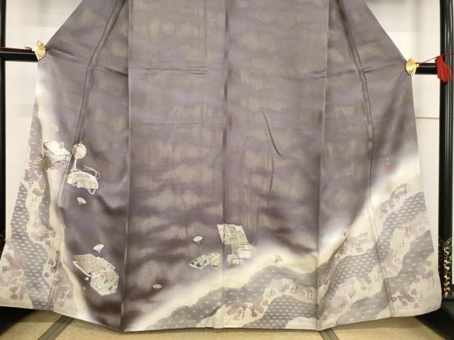 平和屋着物○松尾光琳 訪問着 器物文 銀彩 金通し地 正絹 逸品