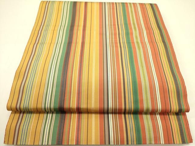 平和屋着物○本場筑前博多織 八寸名古屋帯 縞 正絹 逸品 未使用