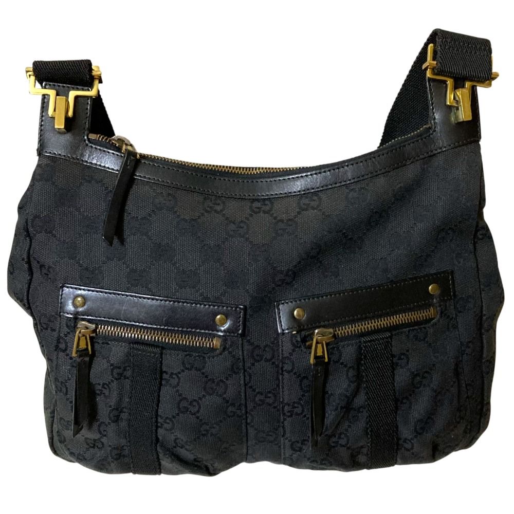 良品 GUCCI グッチ GGキャンバス ショルダーバッグ 90762 ブラック