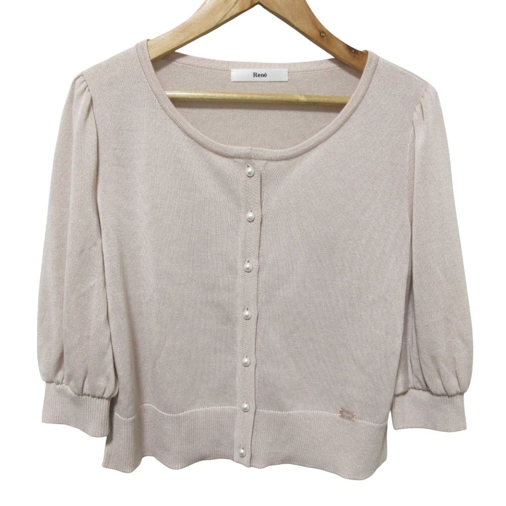 美品 Rene ルネ パールボタン シルクブレンド 五分袖 ニット