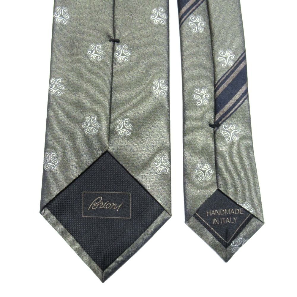 美品 Brioni ブリオーニ ペイズリー小紋柄 シルク ネクタイ グレー