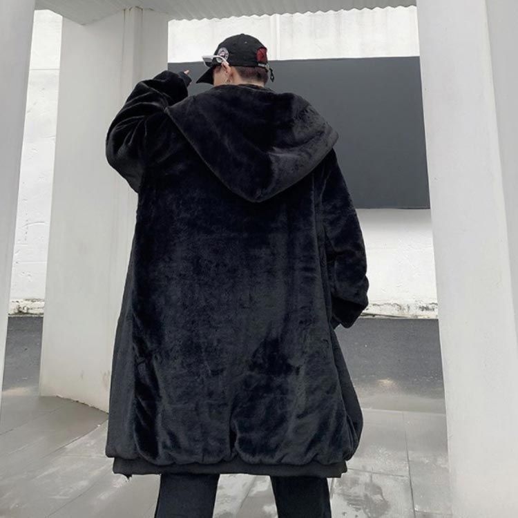 毛皮コート フェイクファー メンズ ゆったり ボアコート フード付き