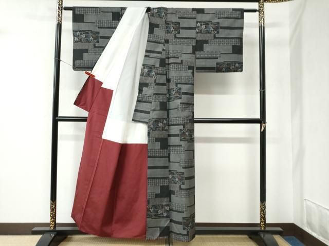 平和屋着物▽本場大島紬 7マルキ 短冊重ね吉祥花文 正絹 逸品