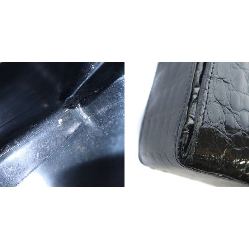 ノーブランド品 ハンドバッグ トート レザー クロコダイル ゴールド