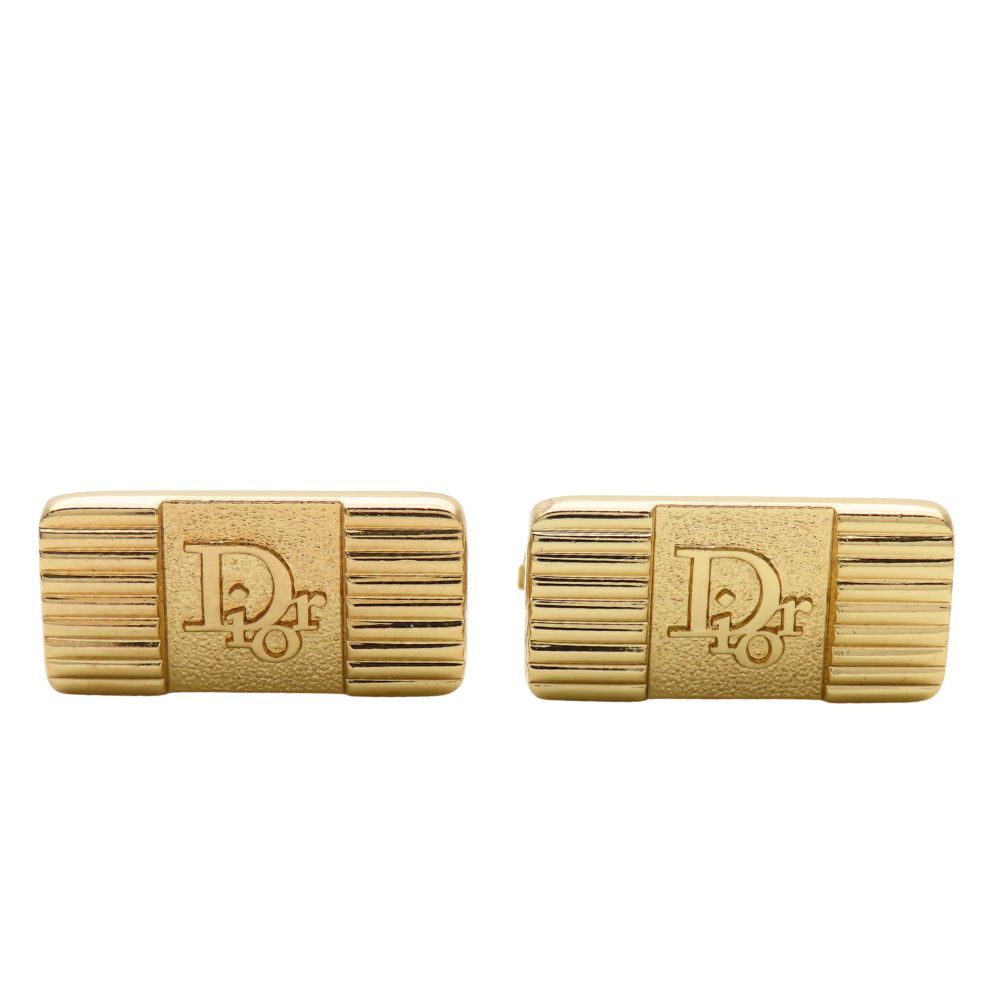 中古】 クリスチャンディオール カフス ロゴ メタル ゴールド メッキ