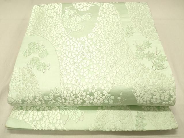 平和屋着物◎六通柄袋帯 唐織 枝花文 銀糸 正絹 逸品 DABA0971cm