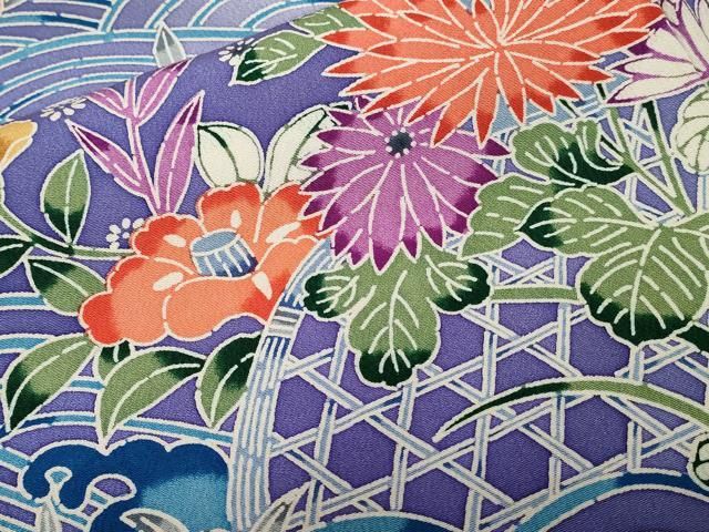 平和屋着物□訪問着 型染め 籬立波草花文 暈し染め 正絹 逸品