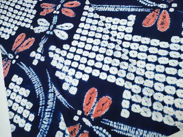 平和屋着物∴夏物 浴衣 有松鳴海絞り 蜻蛉 トンボ 流水文 綿 逸品