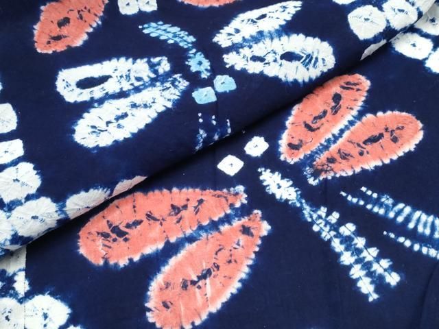 平和屋着物∴夏物 浴衣 有松鳴海絞り 蜻蛉 トンボ 流水文 綿 逸品