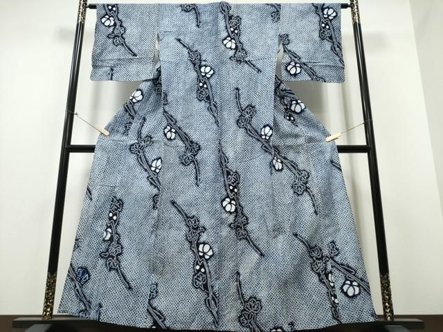 平和屋着物∴夏物　浴衣　有松鳴海絞り　枝牡丹花文　綿　逸品　CABA0483ng 平和屋着物∴夏物 浴衣 有松鳴海絞り 枝花文 綿 逸品 CABB6683ng