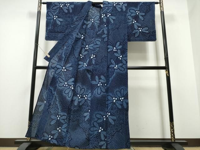 平和屋着物∴夏物 浴衣 有松鳴海絞り 蜻蛉 トンボ 枝葉文 綿 逸品 未