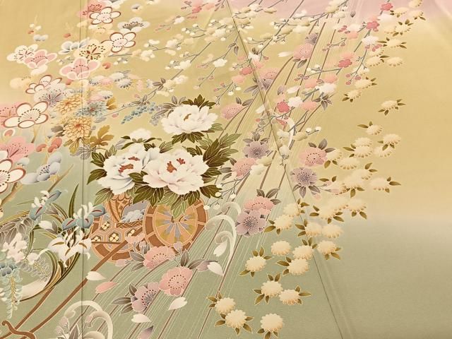 平和屋着物○豪華振袖 駒刺繍 片輪車花文 暈し染め 正絹 逸品