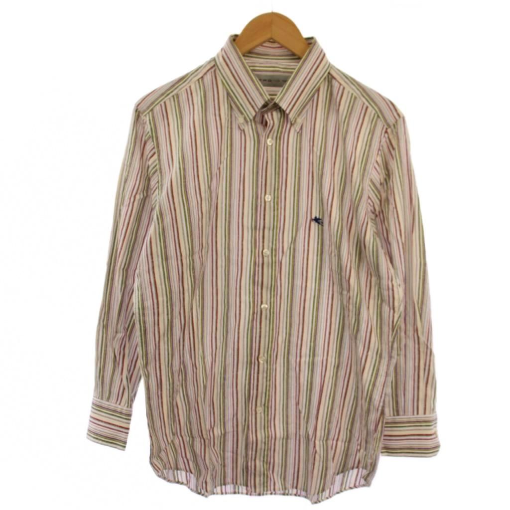 エトロ ETRO シャツ 長袖 ボタンダウン ストライプ柄 ロゴ刺繍 43