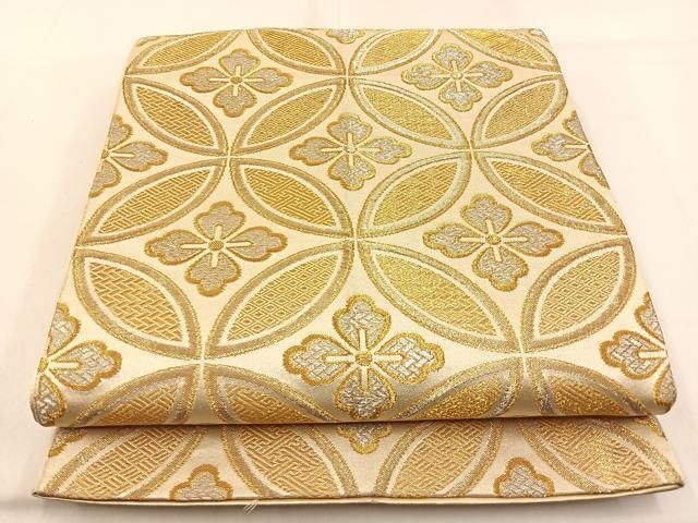 平和屋着物●全通柄袋帯　花菱文　正絹　逸品　未使用　DAAZ0061ps 平和屋着物◎全通柄袋帯 七宝花菱文 金銀糸 正絹 逸品 BAAW0763hj