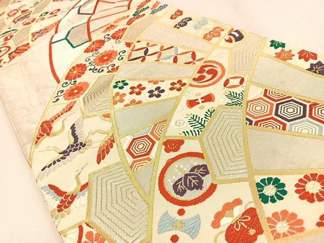 平和屋着物◎六通柄袋帯 唐織 片輪車宝尽くし花文 金銀糸 正絹 逸品