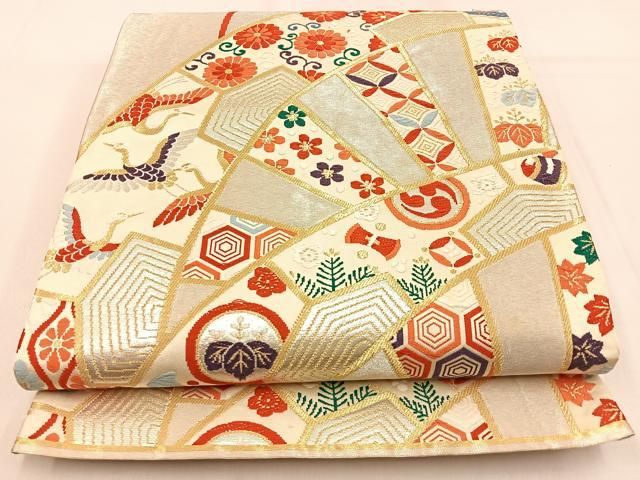 平和屋着物◎六通柄袋帯 唐織 片輪車宝尽くし花文 金銀糸 正絹 逸品