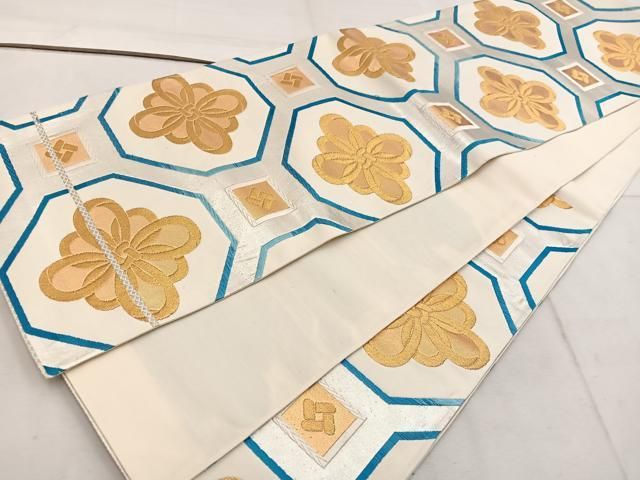 平和屋着物◎六通柄袋帯 唐織 蜀江花文 金銀糸 正絹 逸品 BAAW1745mz