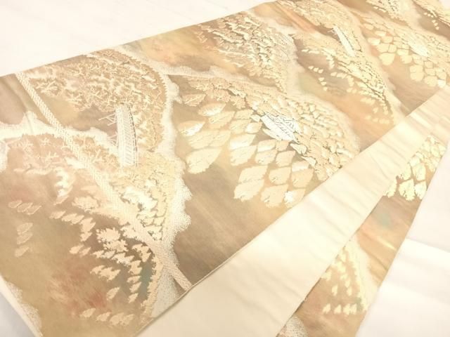 平和屋着物◎西陣 服部織物謹製 六通柄袋帯 こはく錦 洛西風景 金銀糸