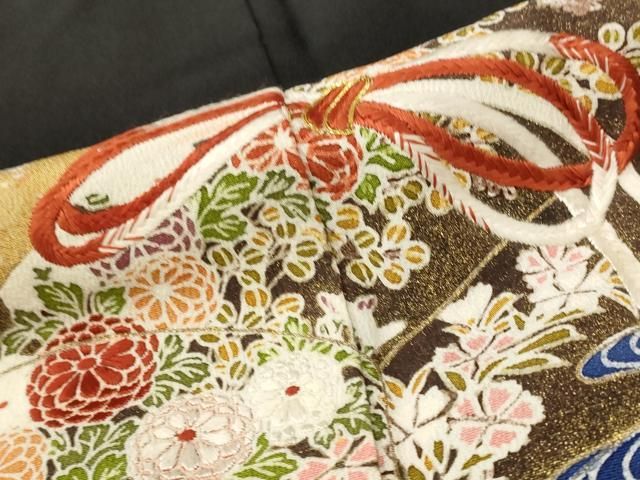 平和屋着物□豪華黒留袖 駒刺繍 文箱花文 金彩 正絹 逸品 AABE8425st