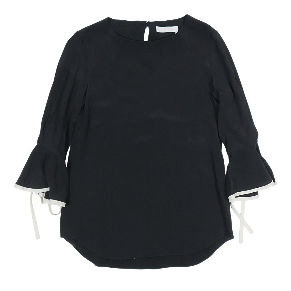 美品 Chloe クロエ シルク 七分袖 フリル ブラウス トップス クルー