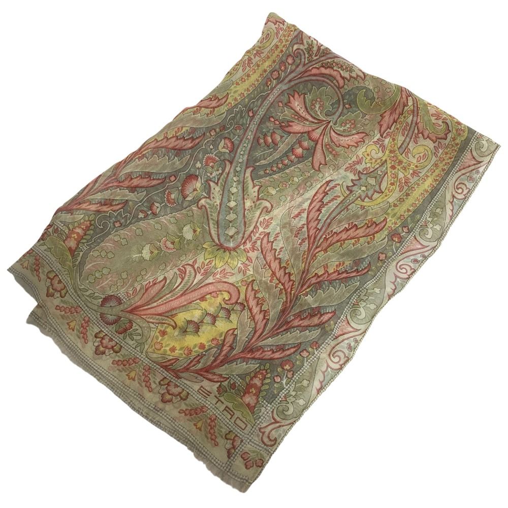 美品 ETRO エトロ ペイズリー柄 シルクスカーフ グレー マルチカラー