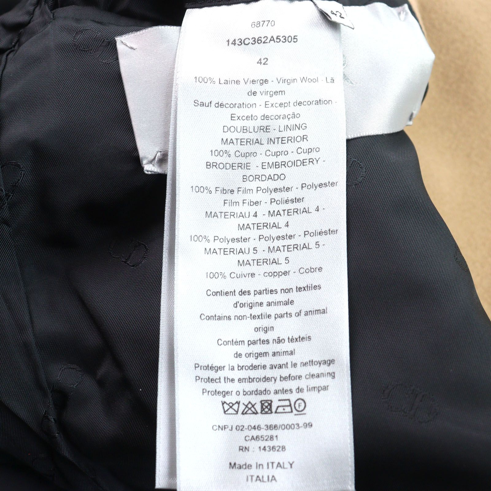 良品○DIOR ディオール オム 21AW 143C362A5305 ウール100% 裏地CDロゴ