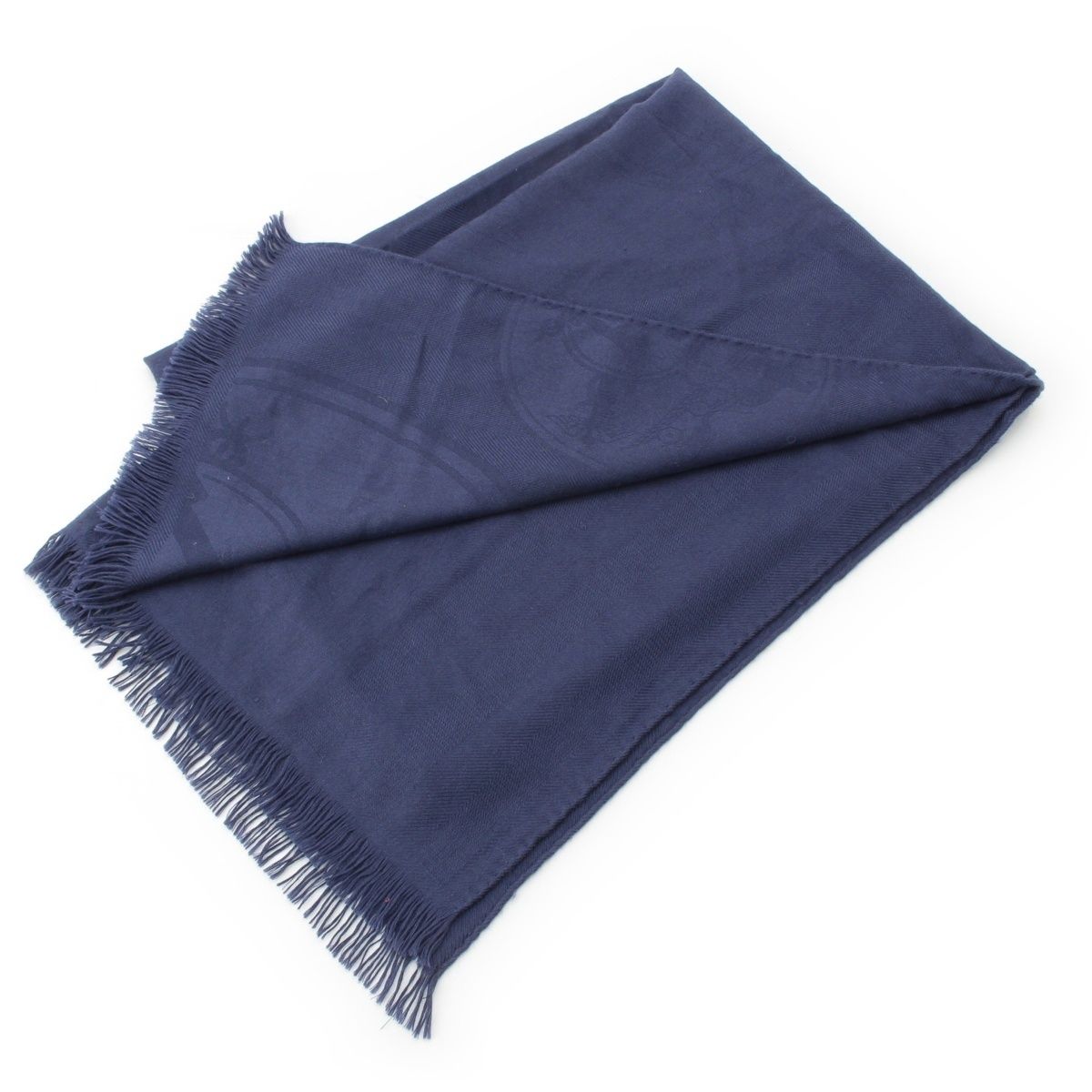 【中古】エルメス HERMES ニューリブリス カシミヤ シルク 大判 ストール ショール ブルー 青 レディース エルメス ニューリブリス カシミヤ シルク フリンジ ストール ショール