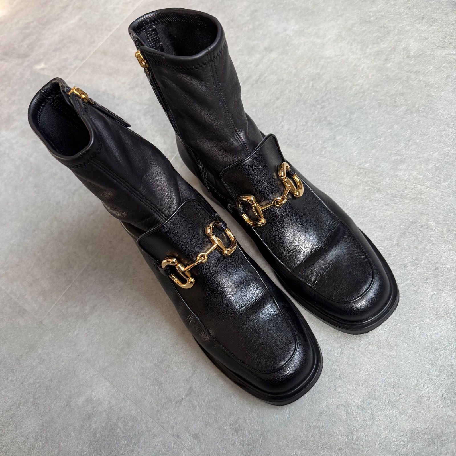 美品 GUCCI グッチ ホースビットブーツ レザー ブラック ゴールド金具