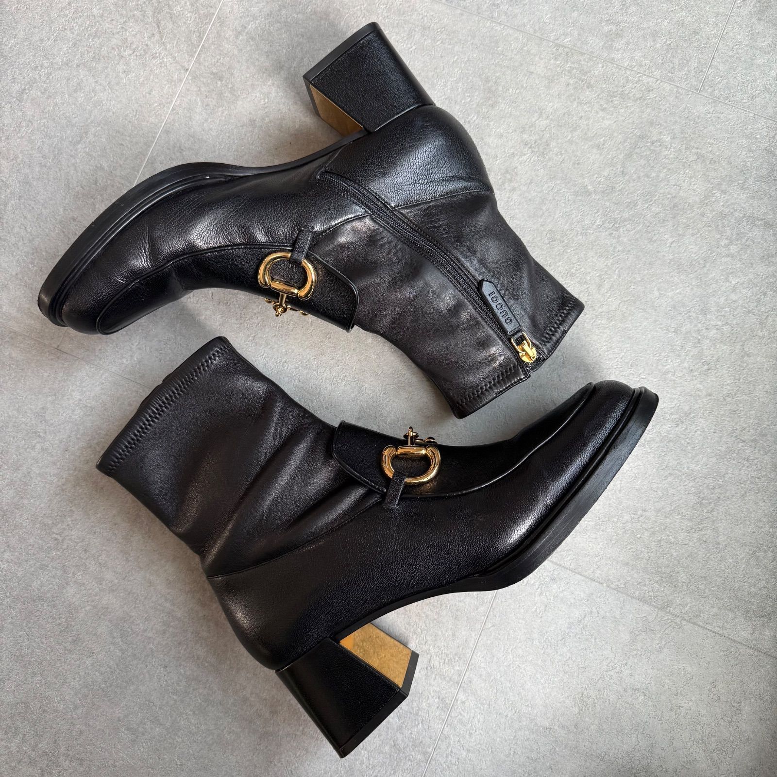 美品 GUCCI グッチ ホースビットブーツ レザー ブラック ゴールド金具