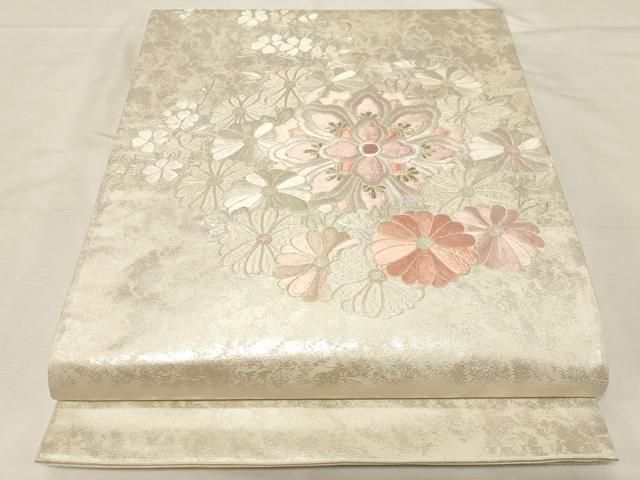 平和屋着物▽中国三大刺繍 相良刺繍 総刺繍 太鼓柄袋帯 草花文 金銀糸